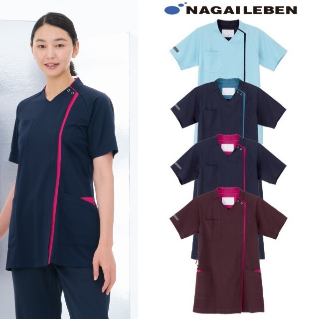 RF5122 ナガイレーベン ナースウェア スクラブ 女性用 半袖 PHSポケット 接触冷感素材 ストレッチ 吸水 防汚 業務用洗濯可 形態 ...