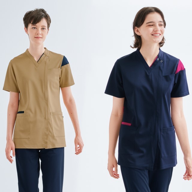 RF5472 ナガイレーベン ドクターウェア ナースウェア スクラブ 男女兼用 半袖 接触冷感 涼しい フロントファスナー 動きやすい ...
