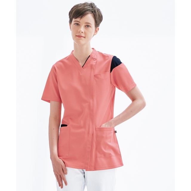 RF5472 ナガイレーベン ドクターウェア ナースウェア スクラブ 男女兼用 半袖 接触冷感 涼しい フロントファスナー 動きやすい ...