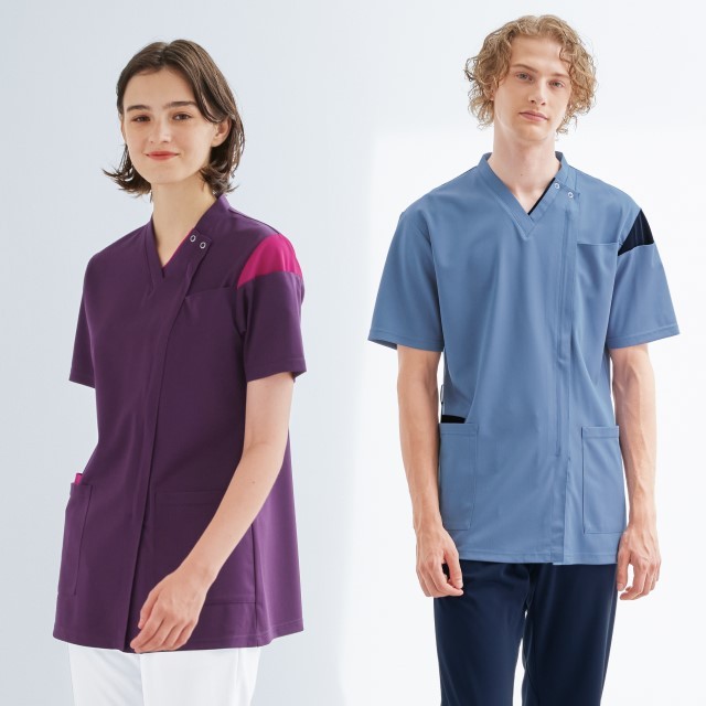 RF5472 ナガイレーベン ドクターウェア ナースウェア スクラブ 男女兼用 半袖 接触冷感 涼しい フロントファスナー 動きやすい ...