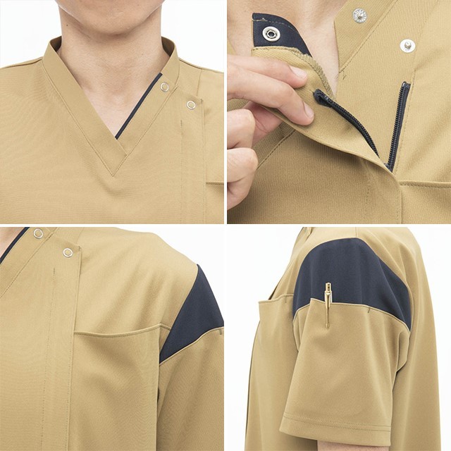 RF5472 ナガイレーベン ドクターウェア ナースウェア スクラブ 男女兼用 半袖 接触冷感 涼しい フロントファスナー 動きやすい ...