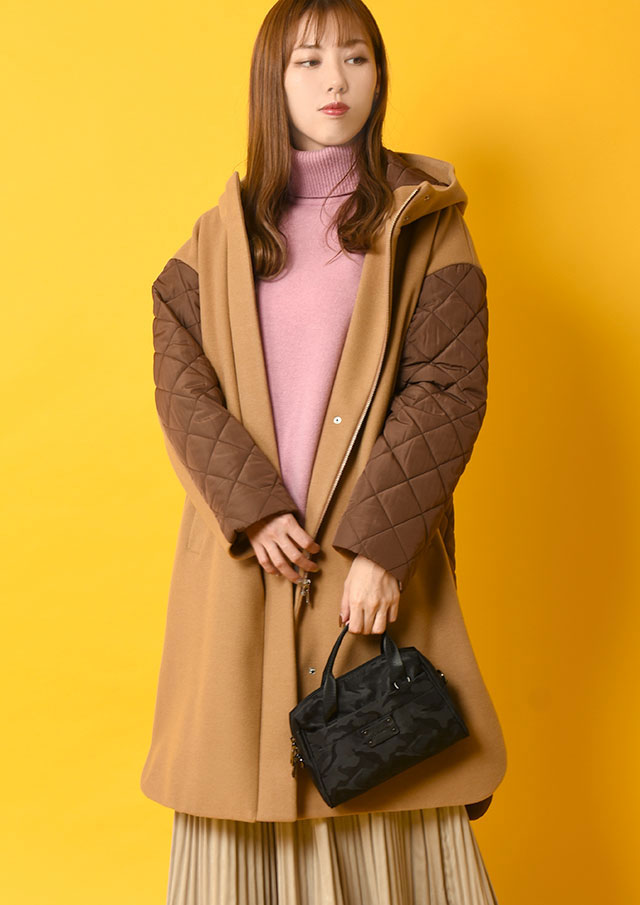 ニードルメルトン×タフタキルトフーデットコート