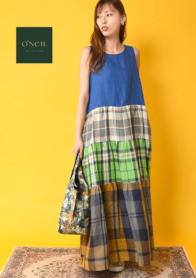 O'Neil of Dublin｜オニール・オブ・ダブリン｜パッチワークノースリーブティアードワンピース