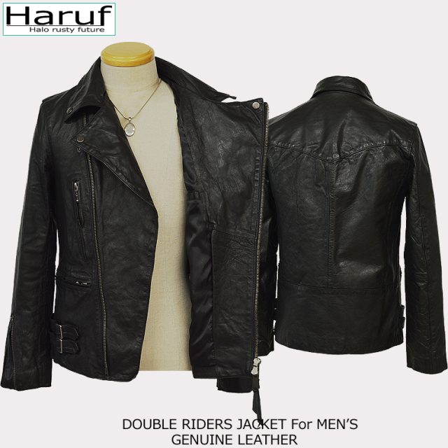 Haruf ハルフ 革ジャン ダブル ダブルライダースジャケット メンズ アウター ブランド レザージャケット レザーライダースジャケット 革ジャケット シンプル おしゃれ 本革 ビンテージ ...