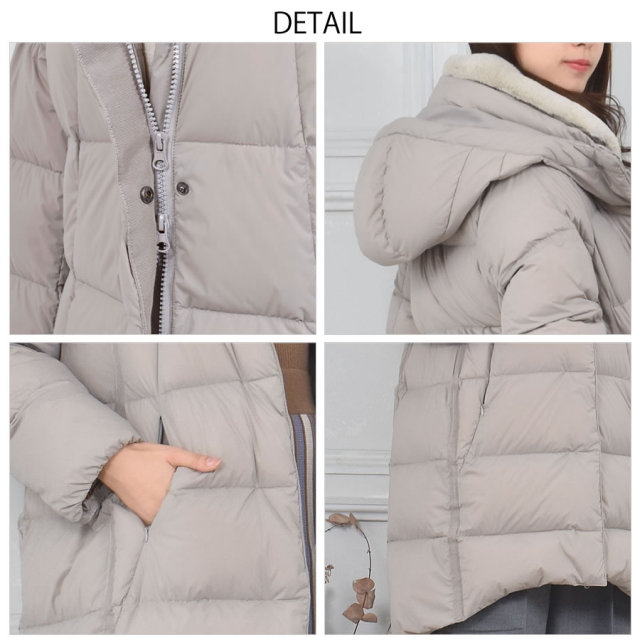 ダウンコート ストレッチ素材 レディース セミロング [Merfirge] ダウン90% フード付き(D5213) 毛皮 ファー カシミヤのハヤシグチ