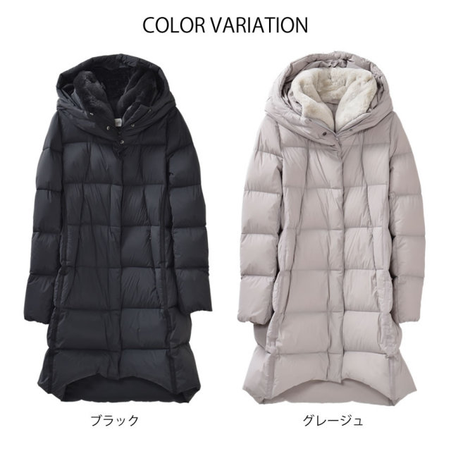 ダウンコート ストレッチ素材 レディース セミロング [Merfirge] ダウン90% フード付き(D5213) 毛皮 ファー カシミヤのハヤシグチ