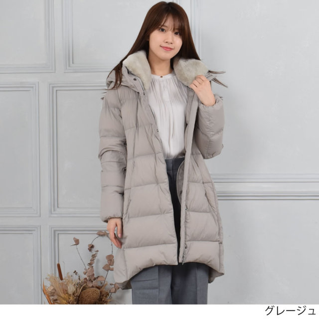 ダウンコート ストレッチ素材 レディース セミロング [Merfirge] ダウン90% フード付き(D5213) 毛皮 ファー カシミヤのハヤシグチ