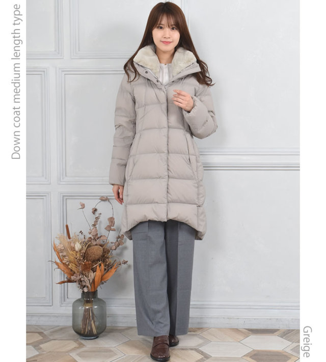 ダウンコート ストレッチ素材 レディース セミロング [Merfirge] ダウン90% フード付き(D5213) 毛皮 ファー カシミヤのハヤシグチ