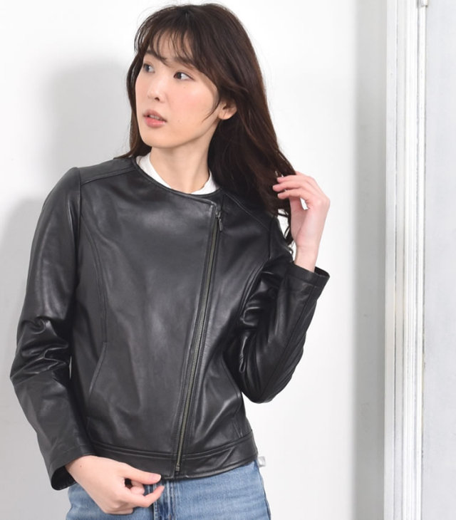 【25％OFF】[Merfirge] 本革 ラム レザー ノーカラー ライダース ジャケット (KT7201) 毛皮 ファー カシミヤのハヤシグチ