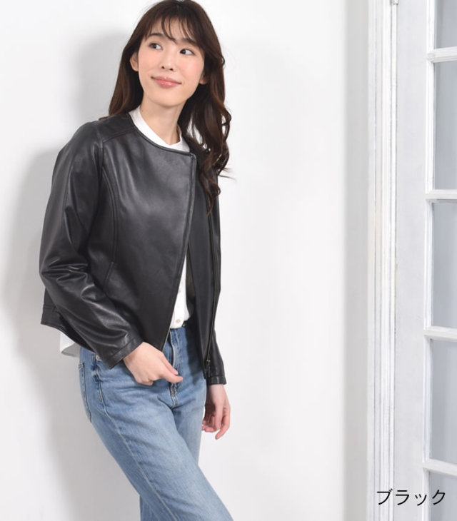 【20％OFF！会員割引なし】[Merfirge] 本革 ラム レザー ノーカラー ライダース ジャケット (KT7201) 毛皮 ファー ...