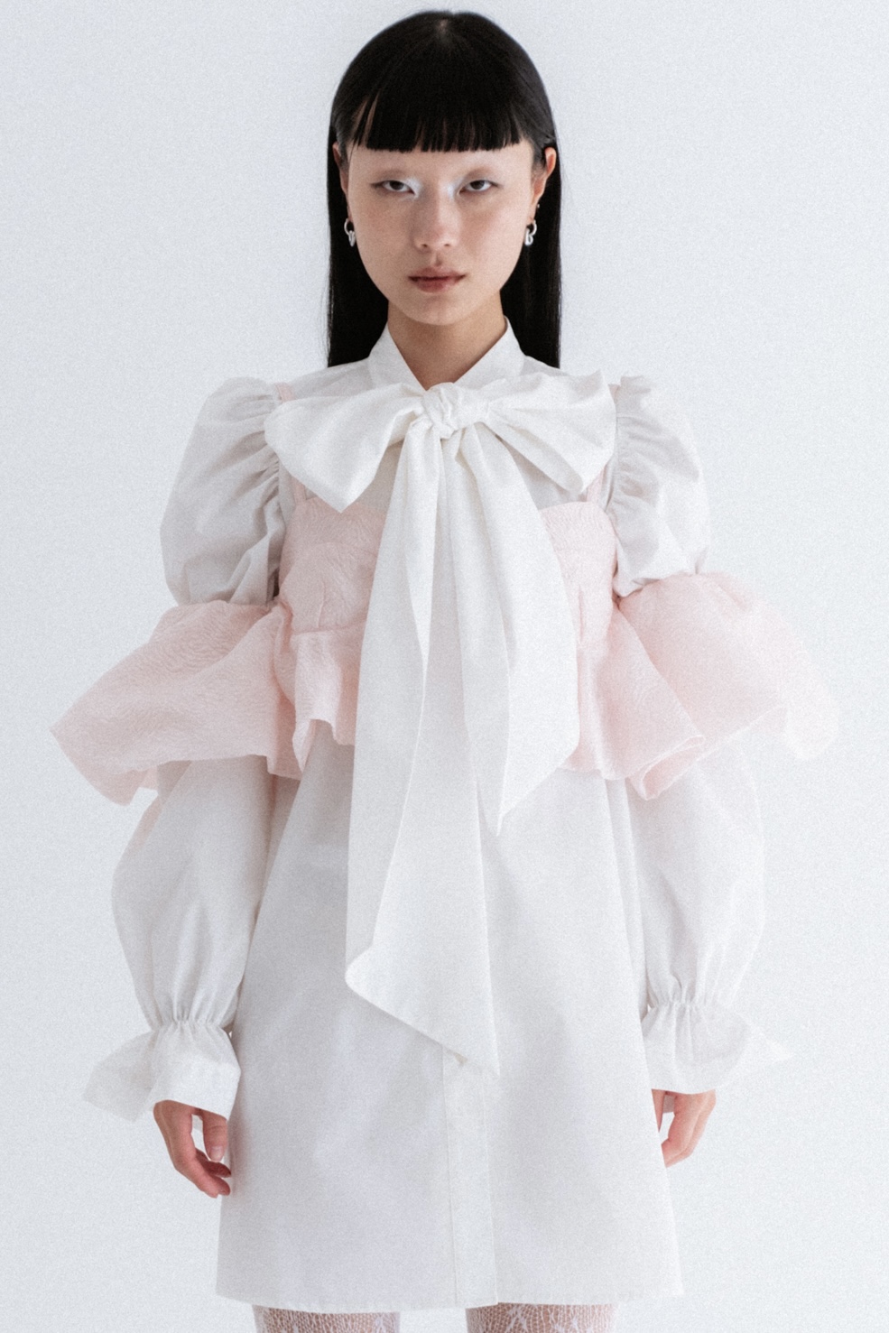 ribbon puff sleeve blouse one-piece