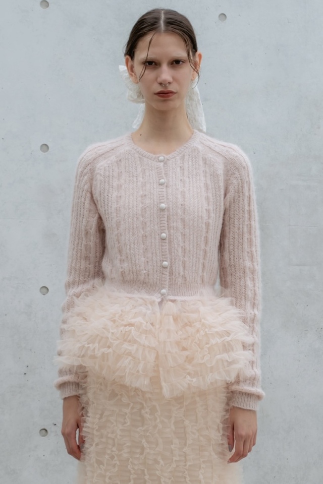 knit tulle frill cardigan