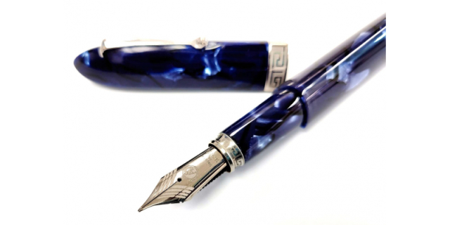 アルマンドシモーニクラブ 限定生産品 トリアンゴロ ブルー・ラ・ロイヤル セルロイド ロジウムトリム 万年筆 ASC Triangolo ...
