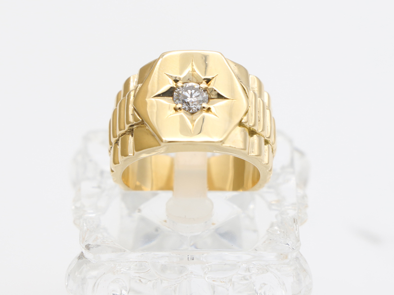 メンズジュエリー【 イエローゴールド K18YG 】 指輪 リング メンズ 印台 ダイヤモンド 0.50ct 20号 26.9g 新着 9505-0