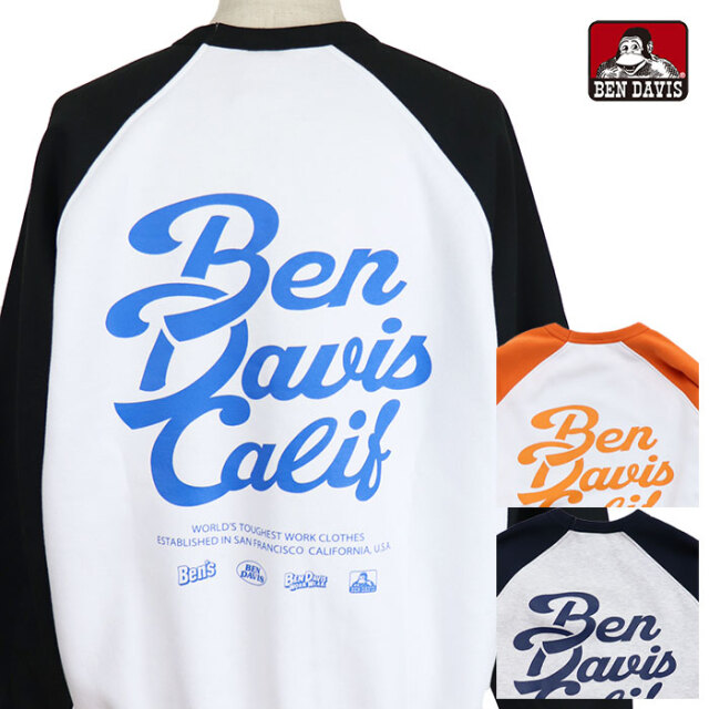 BEN DAVIS ベンデイビス スウェット BACK LOGO RAGLAN CREW バックロゴラグランクルー C-23380016
