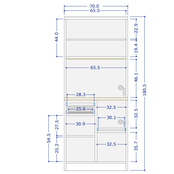 CRICHICO（クリチコ）キッチンボード（幅70cm×奥行43cm×高さ180cm）