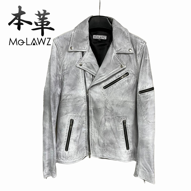 Mo-Laws ラム革 メンズ ダブルライダースジャケット UKタイプ ダメージホワイト M/L/LL/3L/ MLRJ0444 レザー ...