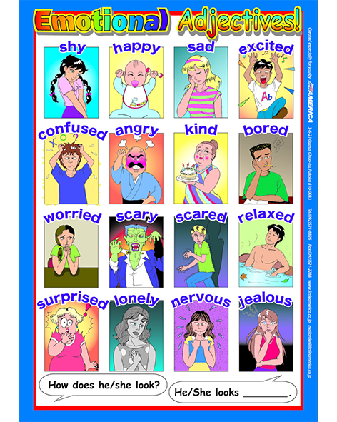 EMOTIONAL ADJECTIVES POSTER (N/E) (PT329) こども英語教材 Kids Mart
