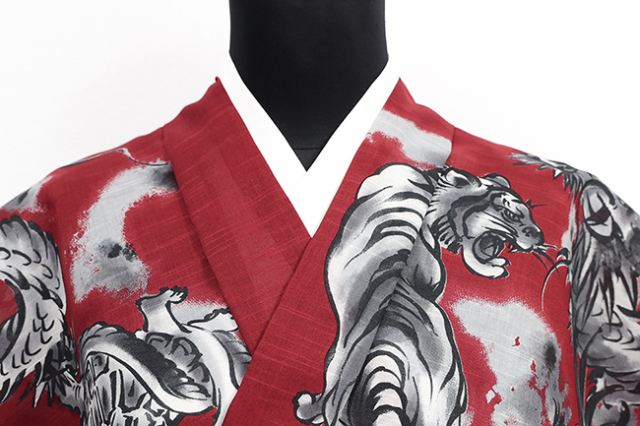 itomi浴衣(ゆかた) 優華壇 綿 四神相応 赤×黒 男女兼用