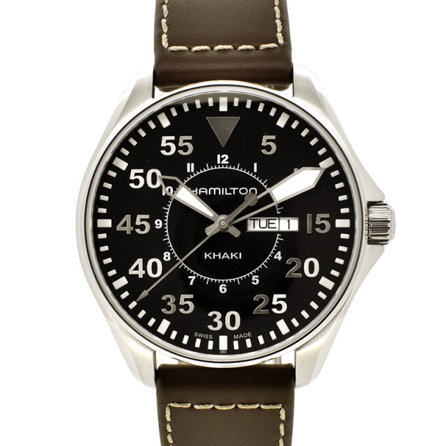 ハミルトン HAMILTON カーキ アビエーション パイロット デイデイト H64611535 SS 42mm ブラック クォーツ 新品 ...