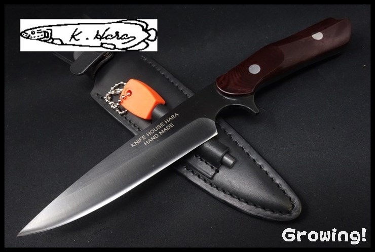 ナイフショップ グローイング！ 原 幸治【Koji Hara】 インプレス ブッシュクラフト 【ハイス鋼】【バーガンディ マイカルタ】 フィックスド
