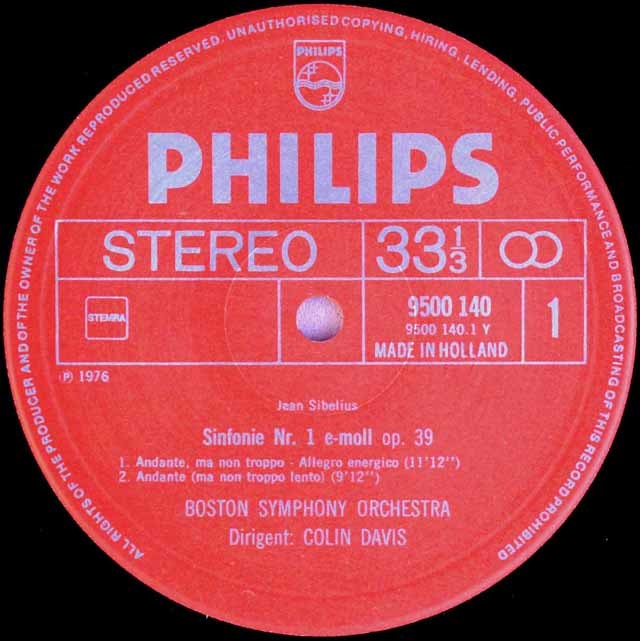 LP レコード デイヴィスのシベリウス/交響曲第1番＆「フィンランディア」 蘭PHILIPS 3111