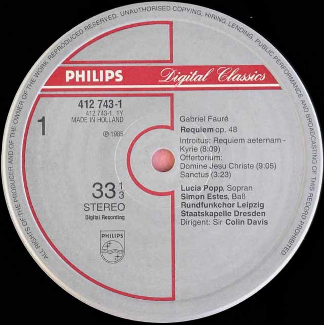 LP レコード デイヴィスのフォーレ/レクイエム 蘭PHILIPS 3111
