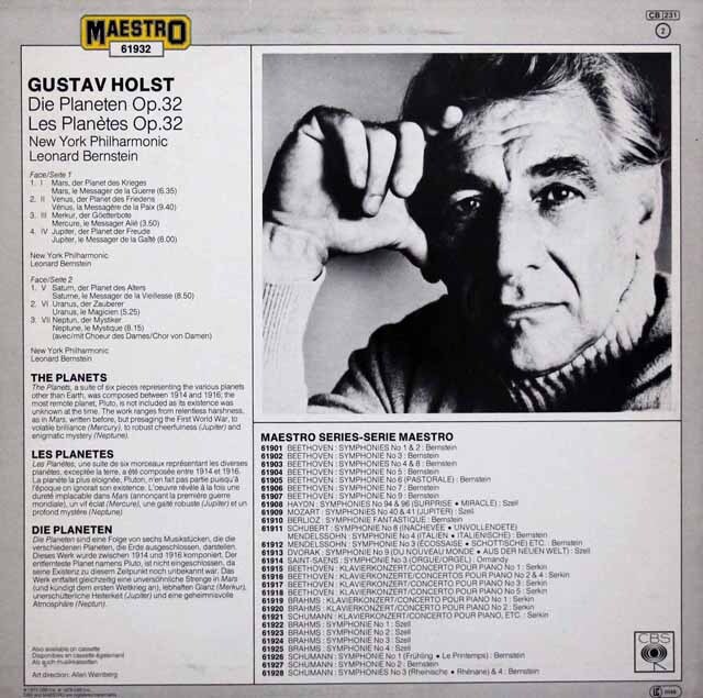 LP レコード バーンスタインのホルスト/惑星 蘭CBS 3610