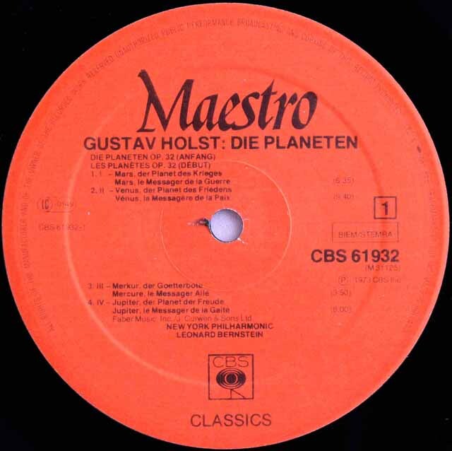 LP レコード バーンスタインのホルスト/惑星 蘭CBS 3610