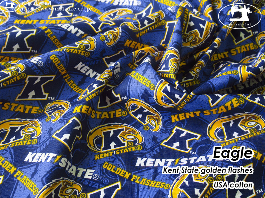 お買い得！【コットン USAプリント】 Kent State golden flashes ＊ Eagle ブルー