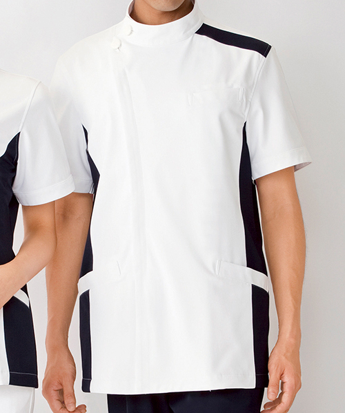 [カゼン] KAZEN 【サイドと肩の配色が個性的な新型ケーシー】 メンズ ケーシージャケット 094-21 （サックス×ネイビー） メディカルウェアジャパン