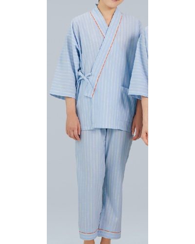 [カゼン] KAZEN 【ブルーに映えるストライプが爽やかなロングセラーの患者衣】男女兼用 患者衣（甚平型） 285-98 メディカルウェアジャパン