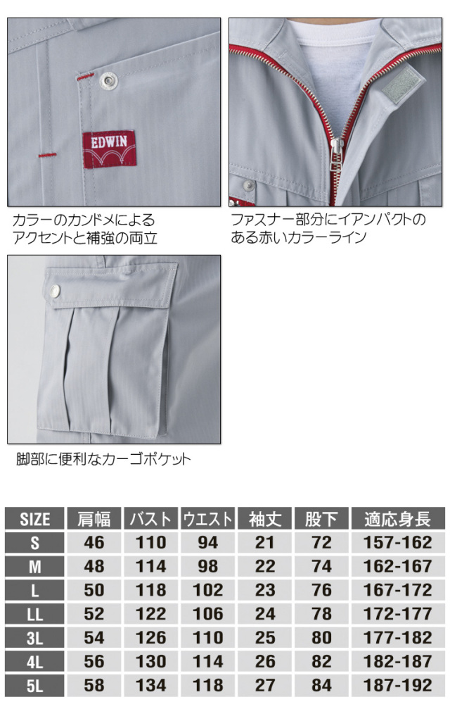 EDWIN エドウイン31-81003半袖ツヅキ服｜作業服・作業着の総合通販専門店【ミチオショップ】