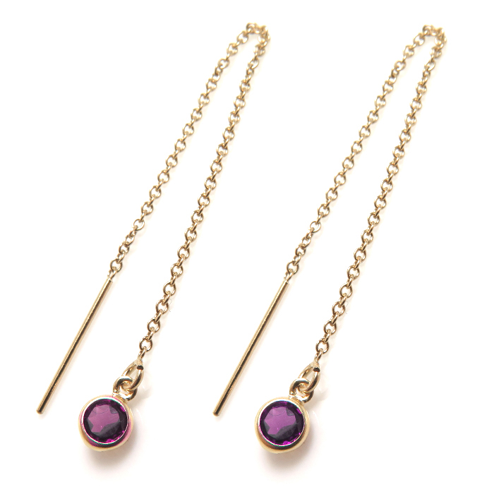 14kgfチェーンピアス（アズキ）・天然石ロードライトガーネット＜1月誕生石＞4mm「ゴールドフィルド」