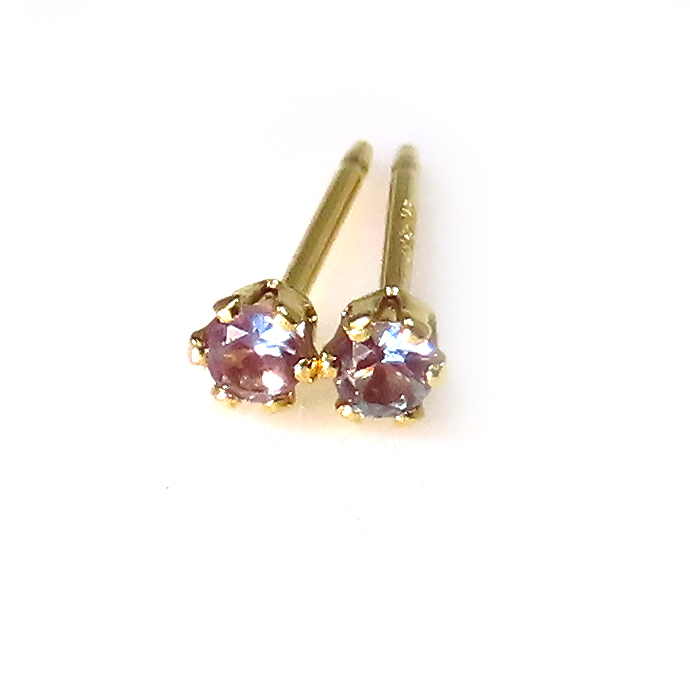 アレキサンドライト ピアス 合成石 14kgf 2mmラウンド6本爪・スタッドピアス