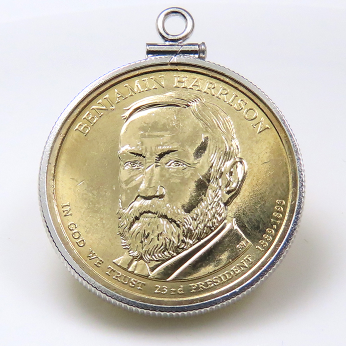 アメリカ大統領1ドル貨 ベンジャミン・ハリソン Benjamin Harrison 第23代・コインペンダント・バチカン付 SV925 シルバー