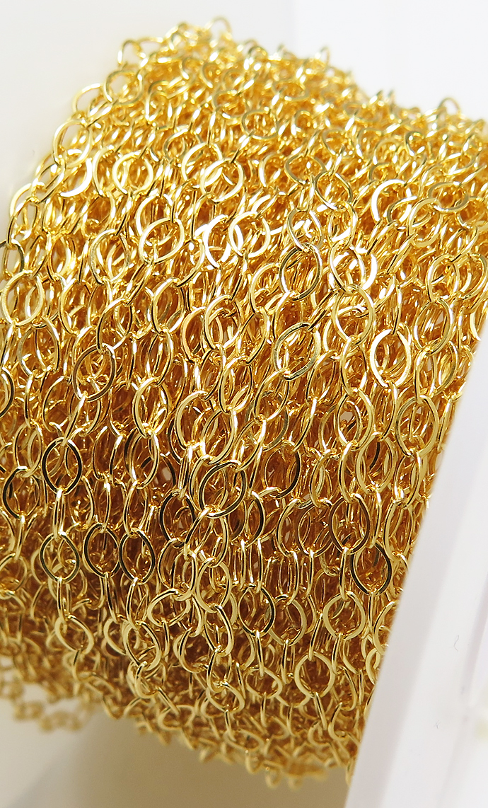 14KGF 平アズキチェーン（2mm）25センチ「ゴールドフィルド」（1本）