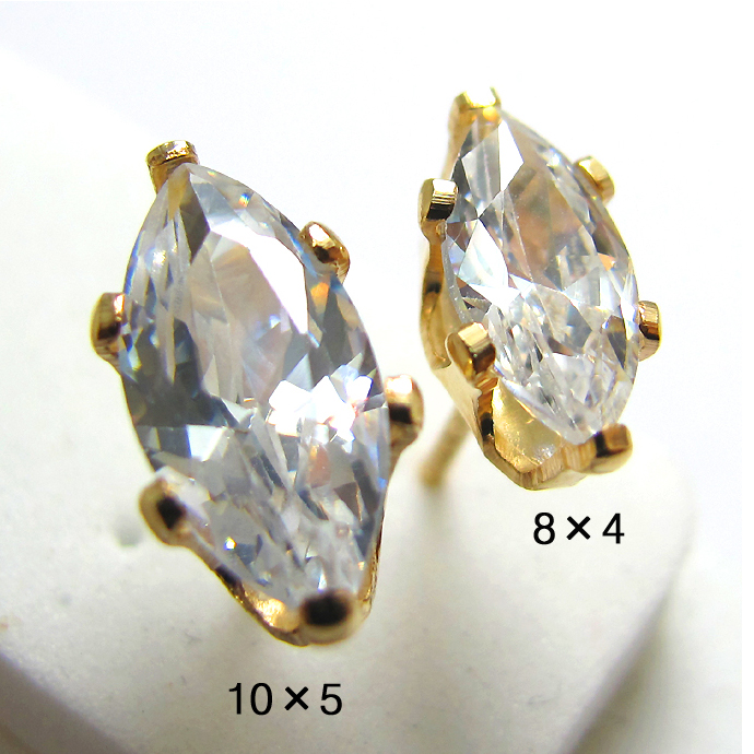 8×4mmマーキス6本爪・スタッドピアス・czキュービックジルコニア「ゴールドフィルド/14kgf」（1ペア）