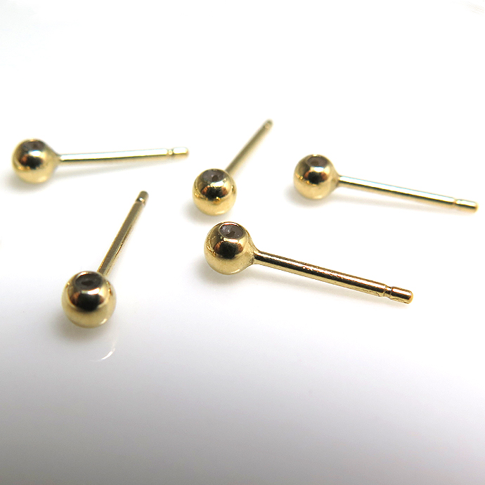 14kgfパーツ 丸玉ピアス ボール シリコン入り【3mm】ゴールドフィルド（1ペア）