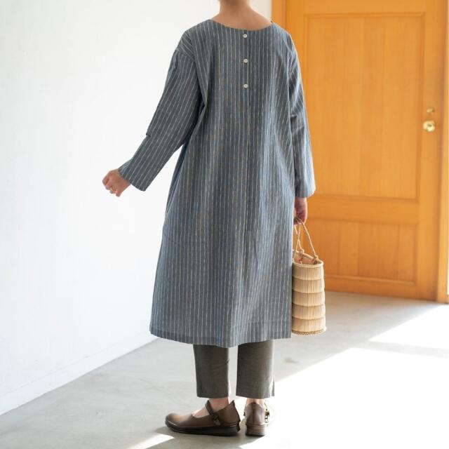 亀田縞 2way ファーマーズワンピース あじさい縞｜絲佳 itoka（暮らし