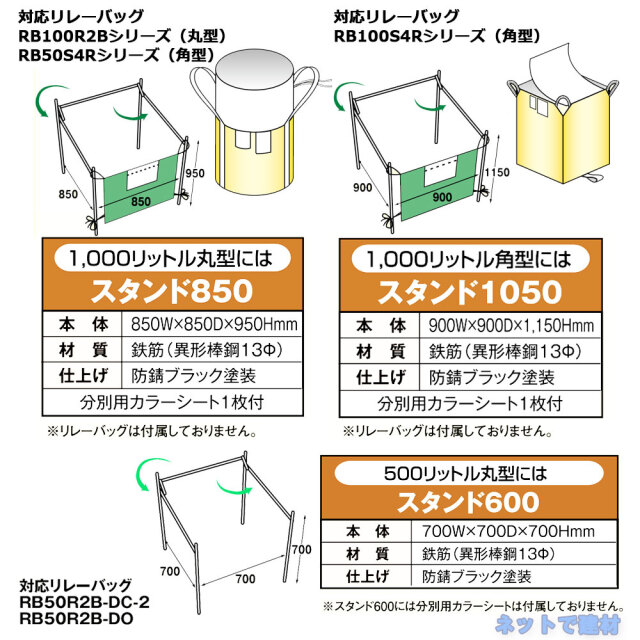 ツータッチスタンド600 500リットル丸型用 1台 インターアクション W700×D700×H700mm