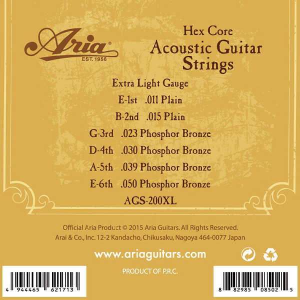 Aria アコースティックギター弦 アコギ弦 フォスファーブロンズ エクストラライトゲージ フォークギター AGS-200XL 西日本楽器 ...