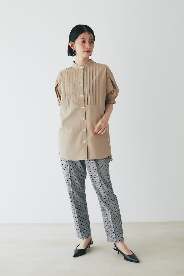 フロッキードットグレンチェックテーパードパンツ