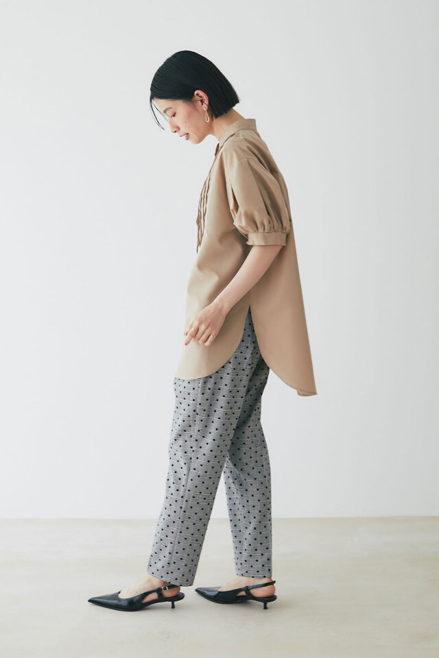 フロッキードットグレンチェックテーパードパンツ