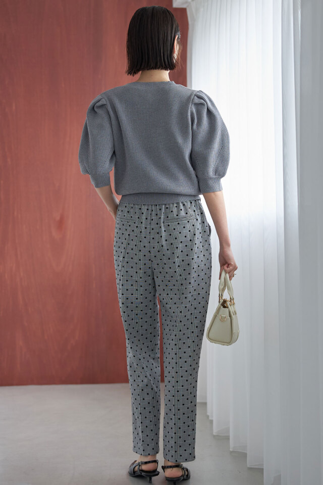 フロッキードットグレンチェックテーパードパンツ