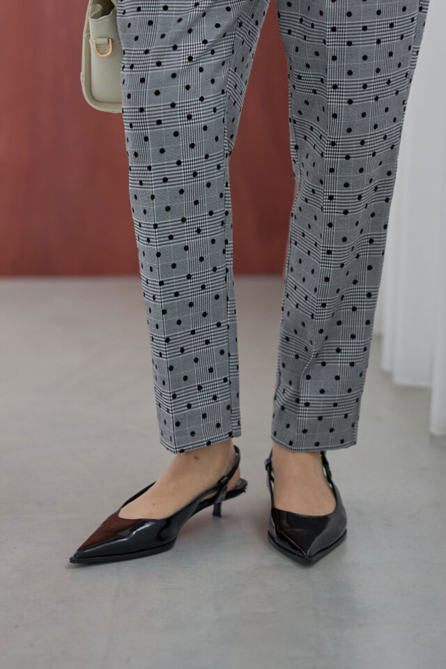 フロッキードットグレンチェックテーパードパンツ
