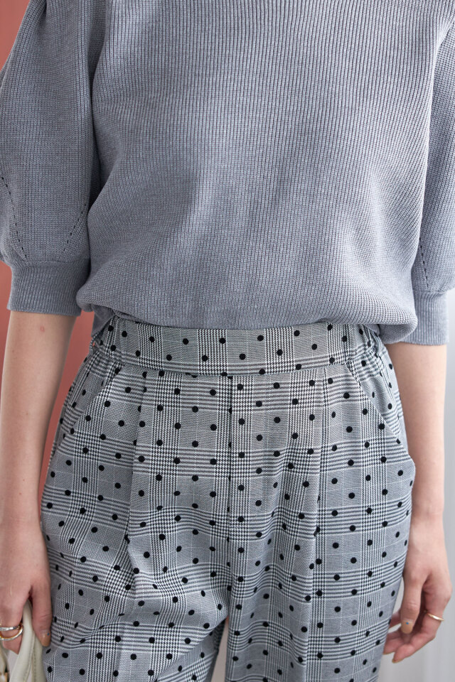 フロッキードットグレンチェックテーパードパンツ