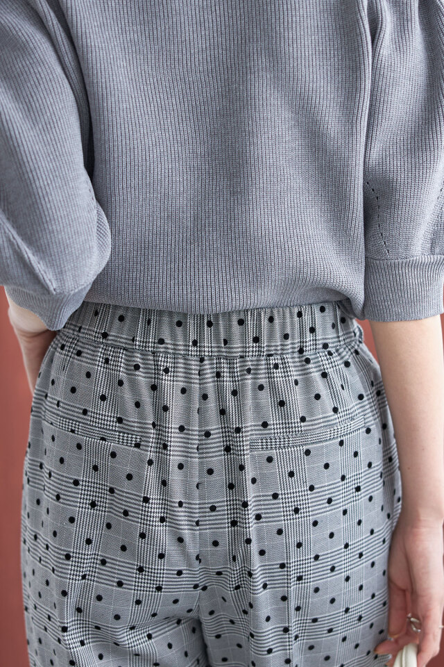 フロッキードットグレンチェックテーパードパンツ