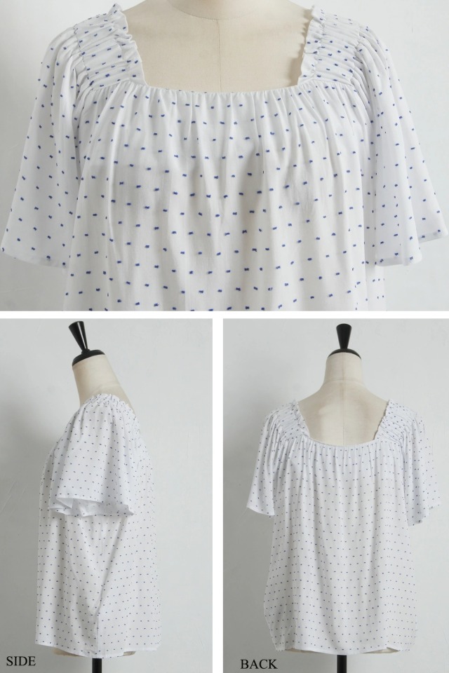 《マシェリコラボ》スクエアネックドットブラウス