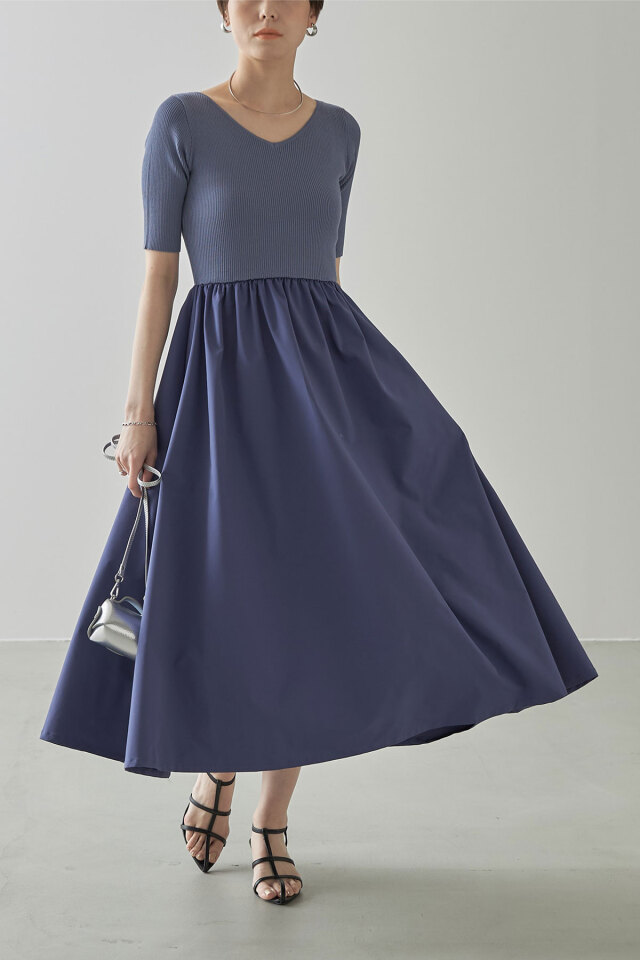 前後2WAYシャリニットドッキングワンピース